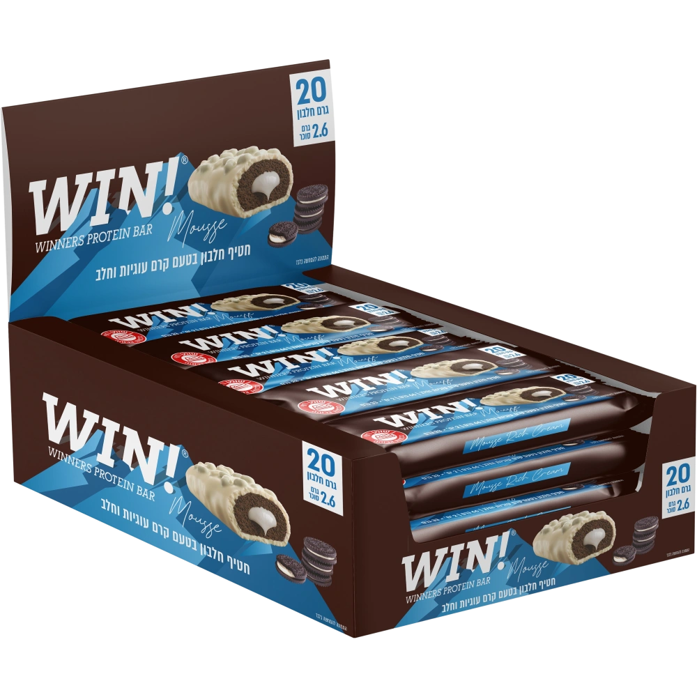 מארז 12 חטיפי חלבון WIN בטעמי קרם מוס, קרם עוגיות ושוקולד לבן - PROTEIN4U